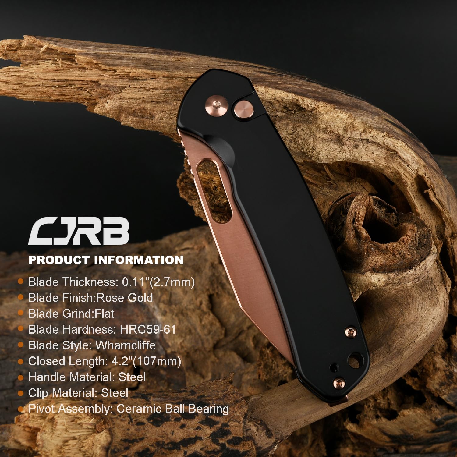 CJRB Pyrite-Alt (J1925A) Folding Pocket Knife with 3.11'' Stone Wash AR-RPM9 Wharncliffe Blade Steel Handle,Button Lock EDC Knife for Tactical,Outdoor,Hiking and Gift