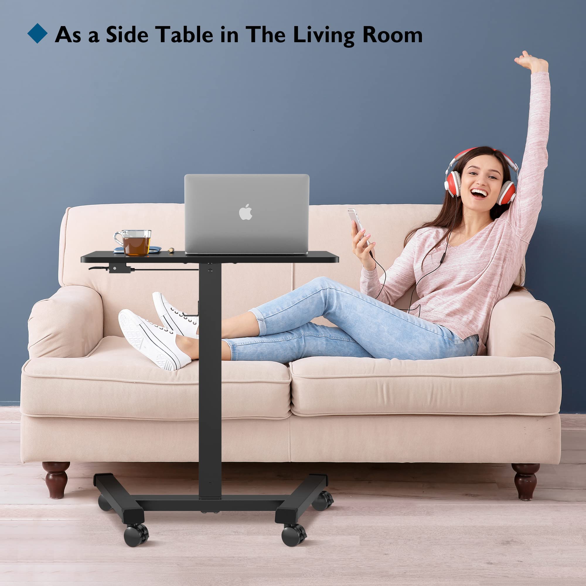 BONTEC 25.6 x 17.7 Inch Mobile Stand Up Desk, Podium, Rolling Standing Desk Up to 33LBS with Wheels and Stoppers, Laptop Standing Desk Height Adjustable, Black