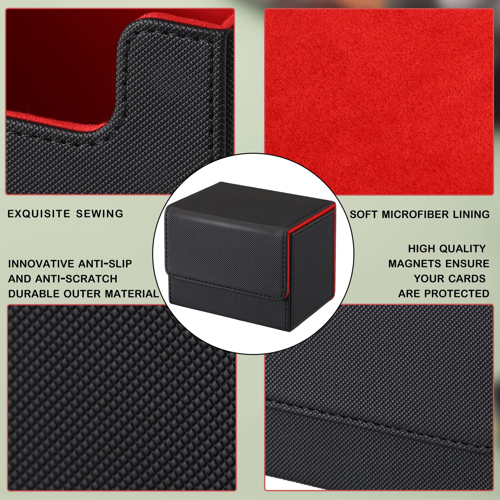 Yookeer 4 Pieces Leather Deck Card Boxes Cards Deck Game Box for Collectible Playing Card Box Compatible with MTG Commander Decks (Black, Green, Red, Blue, Horizontal)