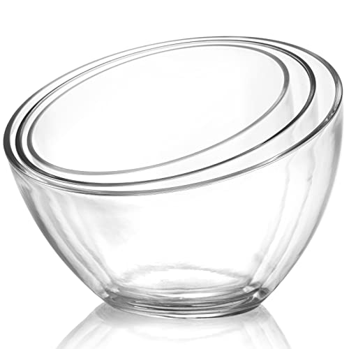 Lyellfe 3 Pack Angled Plastic Bowls, Clear Salad Serving Bowls, Thick Acrylic Candy Bowls for Parties in Assorted Sizes, Snack Bowl for Pasta, Candy, Chips, Fruit, Prep
