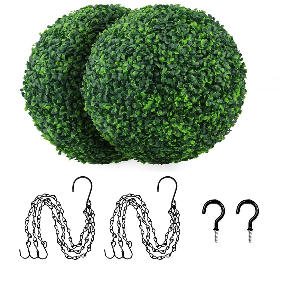 Lavora Zone 2 PCS 10 inch Artificial Hanging Plant Topiary Ball Faux Boxwood Faux Plants Decorative Balls for Indoor, Outdoor, Garden, Wedding, Balcony, Backyard and Home Decor