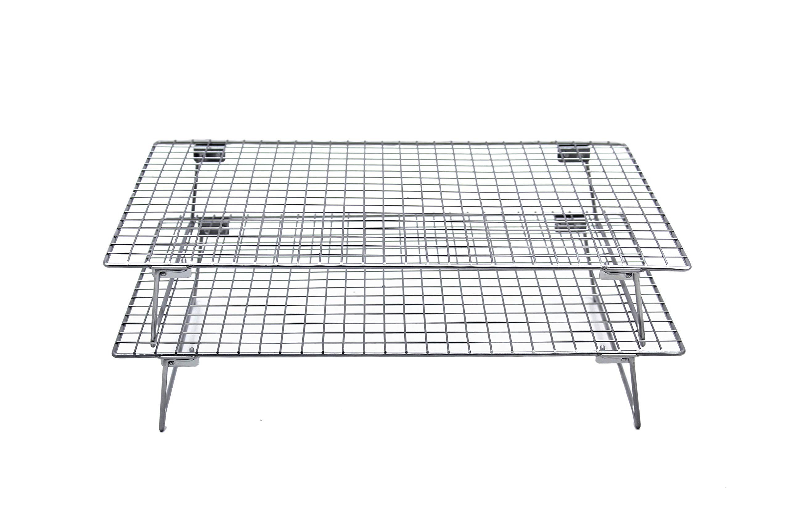 Checkered Chef Stainless Steel Stackable Cooling Racks - 2 Pack Stacking Cooling/Baking Racks - Each Rack 10 x 15" - Tiered Cooling Rack for Cooking, Cooling and Baking - Oven and Dishwasher Safe