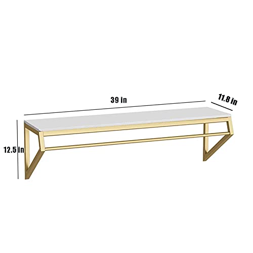 Ethemiable Clothing Store Modern Clothing Display Stands,Wall-Mounted Garment Rack with Wood,Storage Shoe Bag Metal Shelf,Organization Hanging Towel Rack(Gold, 39" L)