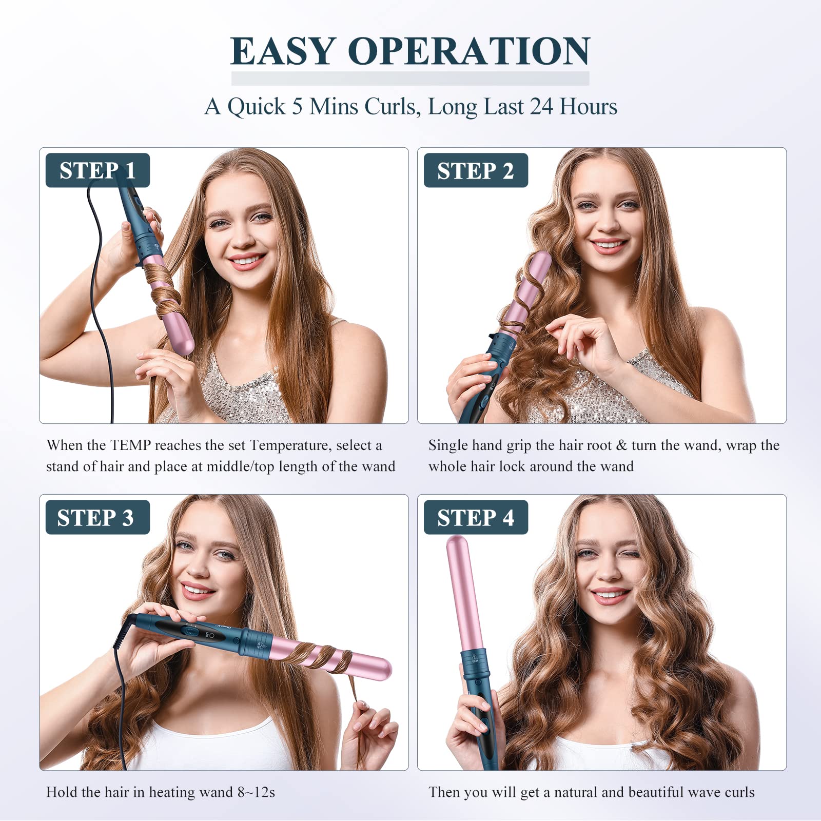 CkeyiN Curling Wand, 1.25 Inch Tourmaline Ceramic Coating Curling Iron with Adjustable Temperature, 30s Fast Heating Hair Curler