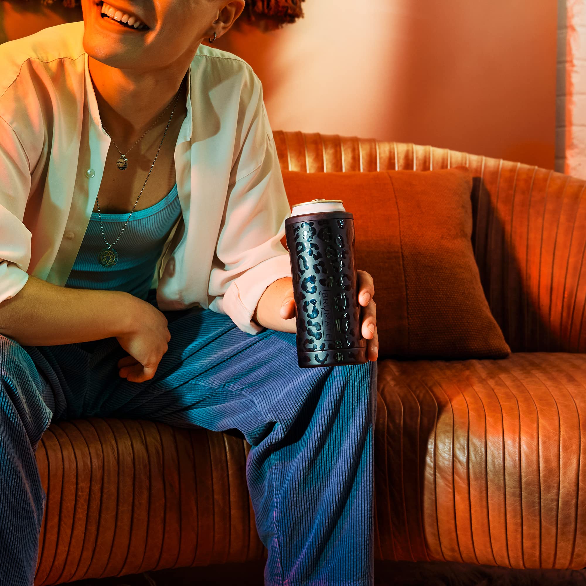 BrüMate Hopsulator Slim Can Cooler Insulated for 12oz Slim Cans | Skinny Can Insulated Stainless Steel Drink Holder for Hard Seltzer, Beer, Soda, and Energy Drinks (Denim)