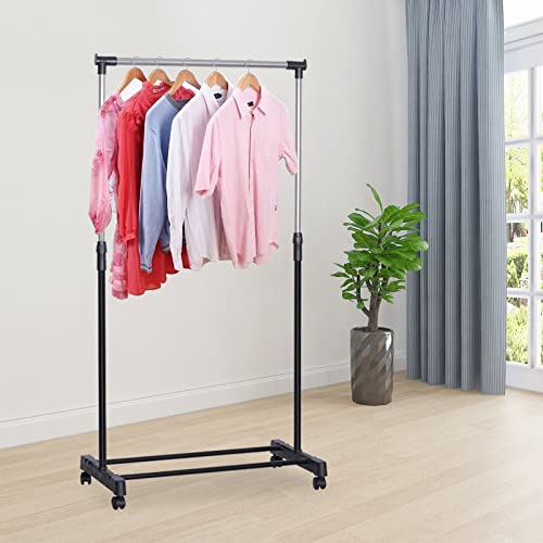 ETKEGHIP Clothing Garment Rack with Wheels and Bottom Shelves, Height Adjustable Clothes Storage Drying Rack Floor Standing Hanger Coat Hat Stand for Bedroom, Laundry Room, Retail Store