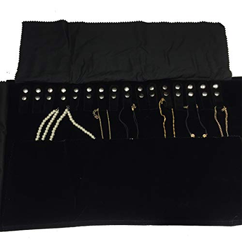Vinerstar Jewelry Roll Bag for Holding Necklace Bracelet Ring,Jewelry Organizer 16 Hook Velvet Black