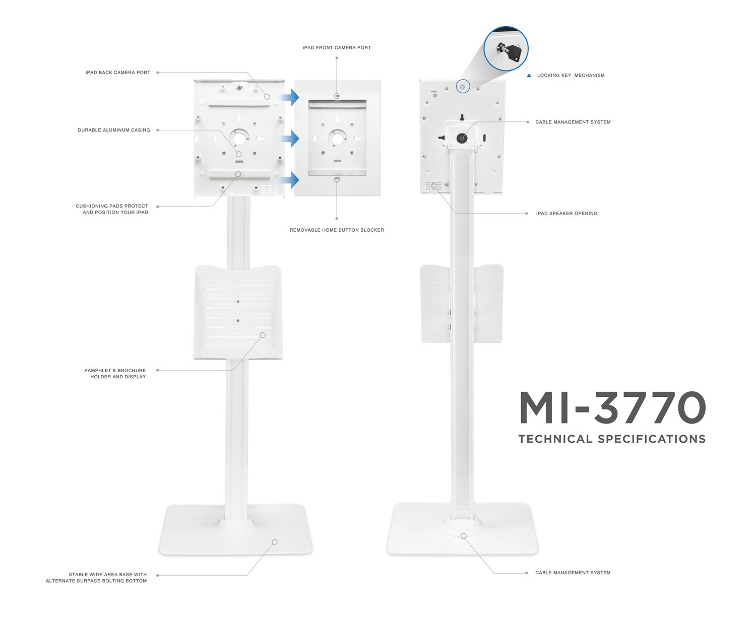 Mount-It! Anti-Theft iPad Floor Stand | Contact-Less iPad Floor Kiosk | Adjustable Locking Secure iPad Floor Mount with Document Tray for iPad 10.2 and 10.5, White