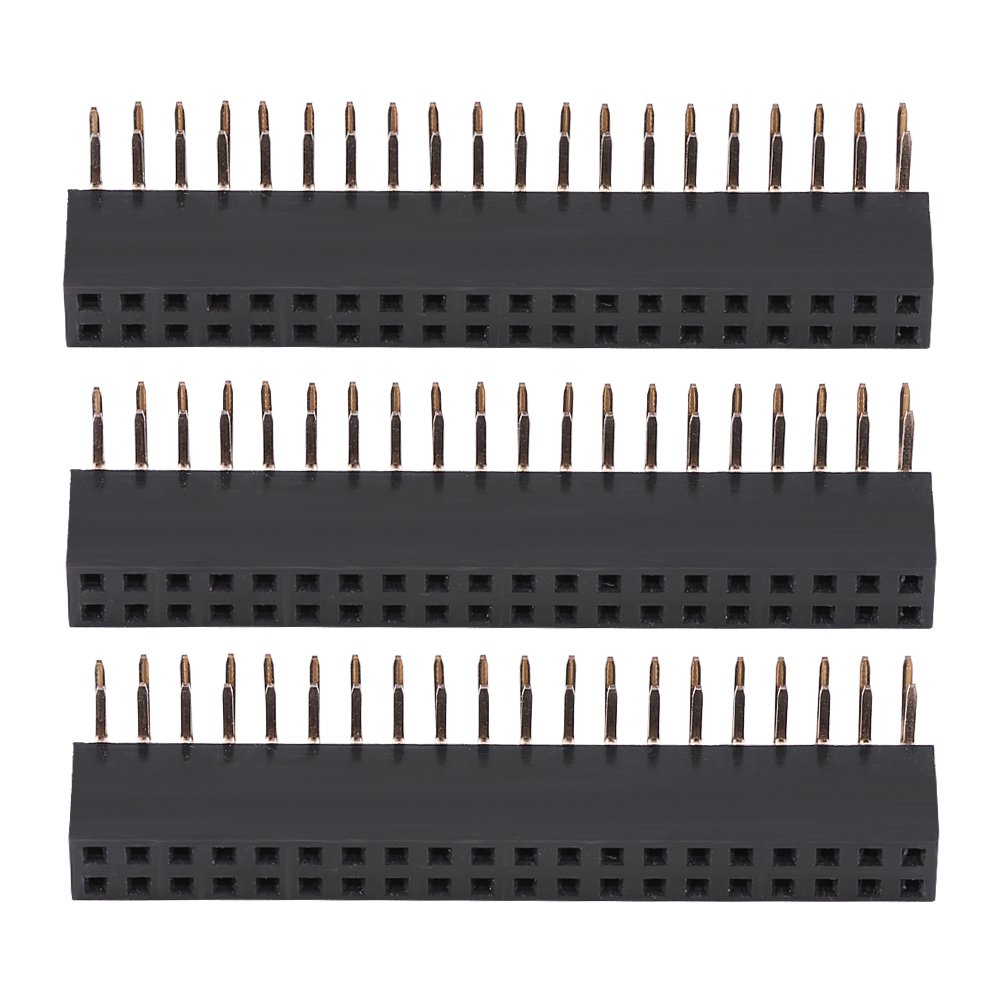 Bewinner 3pcs 2 x 20 Pins 2.54mm Pitch Female Pin Header - Stable Electric Current and Transmit Performance - Right Angle Pin Headers for Raspberry Pi/PCB Board