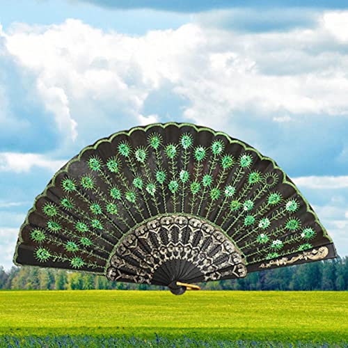 CANIGHT Peacock Hand Fan Pcs Handmade Sequins Peacock Dancing s Foldable Sequin Hand s for Women Peacock Folding Spanish Hand Flower Folding Summer Handheld Silk 2 Peacock Fans