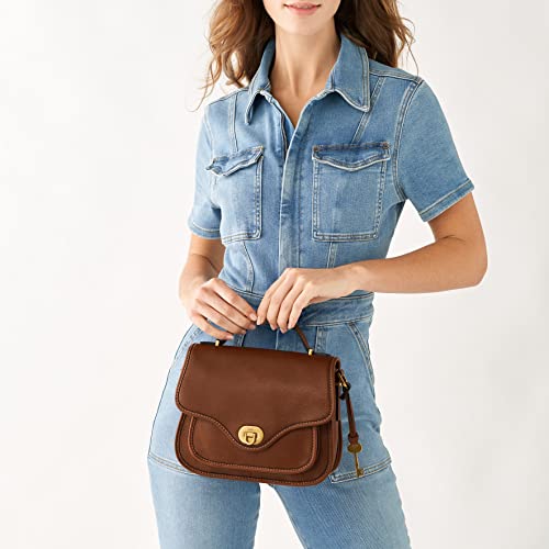 Fossil Women's Heritage Leather Top Handle Crossbody Purse Handbag, Brown (Model: ZB1785200)