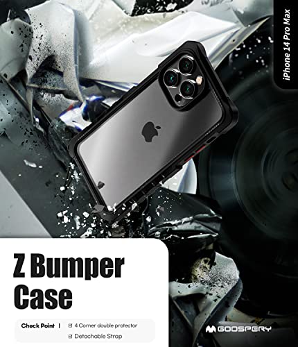 GOOSPERY Z Bumper Crossbody Compatible with iPhone 14 Pro Max Case [Strap Included] Shock Absorbing Dual Layer Structure TPU Edge Crystal Clear PC Cover with Shoulder Strap Outdoor Design, Black