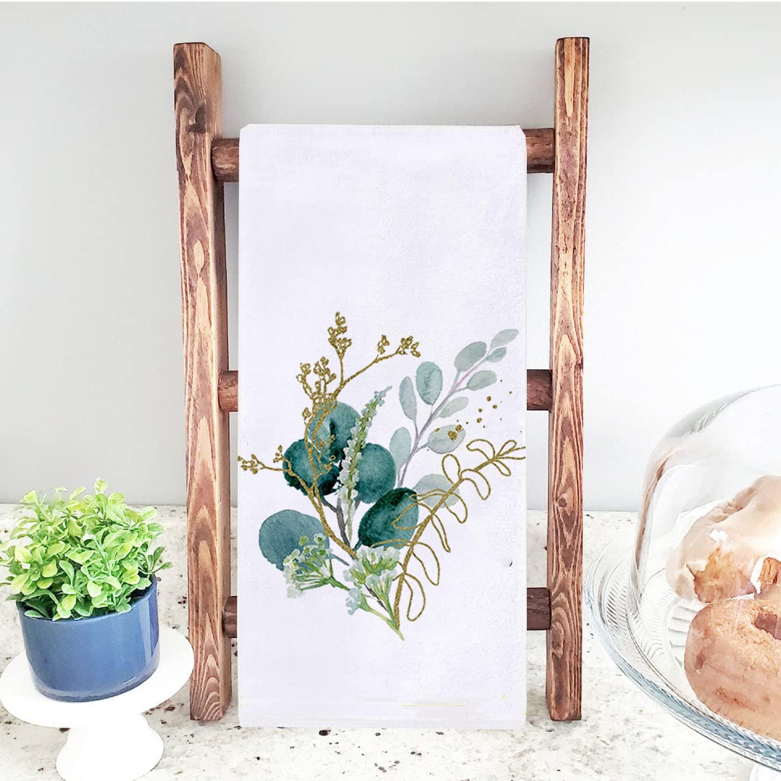 Botanical Eucalyptus Kitchen Dish Towel 18 x 28 Inch, Seasonal Spring Summer Greenery Tea Towels Dish Cloth for Cooking Baking Set of 2