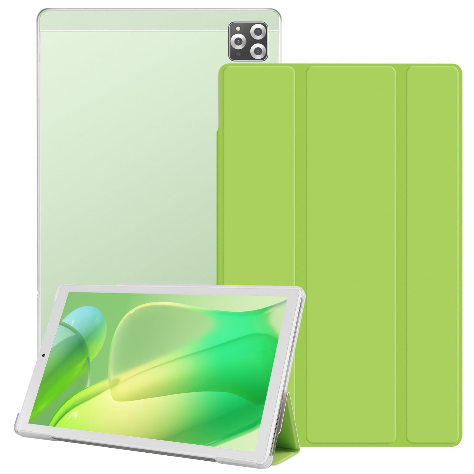 BRILLAR 10 inch Android Tablet with case, 128GB ROM 1TB Expandable, 8-core Processor, Dual SIM Card Siots, 6000mAH (Green)