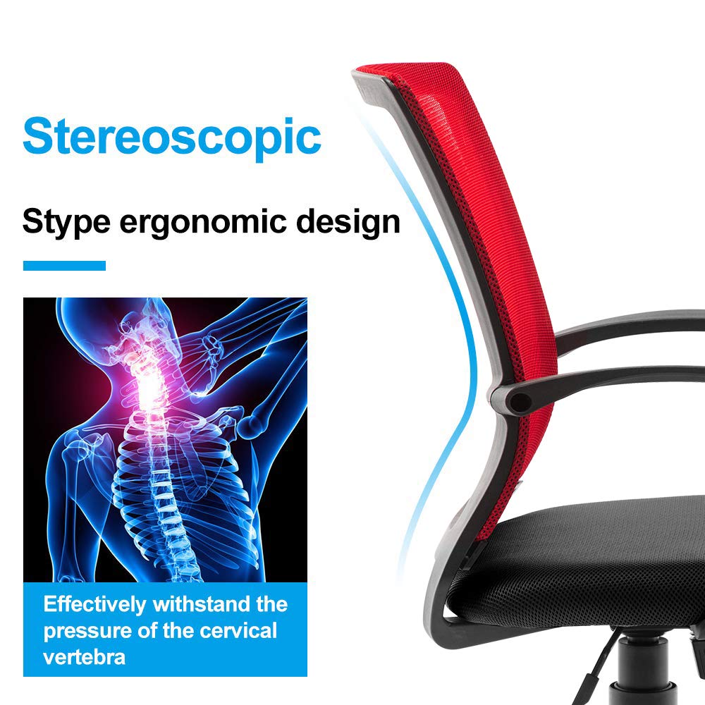 Bonzy Home Mid Back Office Chair - Lumbar Support Computer Chair - Ergonomic Mesh Desk Chair - Modern Adjustable Rolling Swivel Chair (Red & Black)