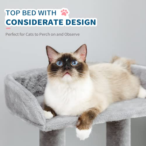 Made4Pets Cat Tree, Carpet Cat Tower Grey for Indoors Cats, Cute Wood Kitty Condo with Scratching Post and Pad, 27" Multi-Level Modern Activity Climbing Furniture for Small and Medium Cats