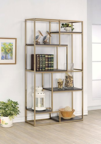 Furniture of America Corley Contemporary 6 Shelf Bookcase, Champagne