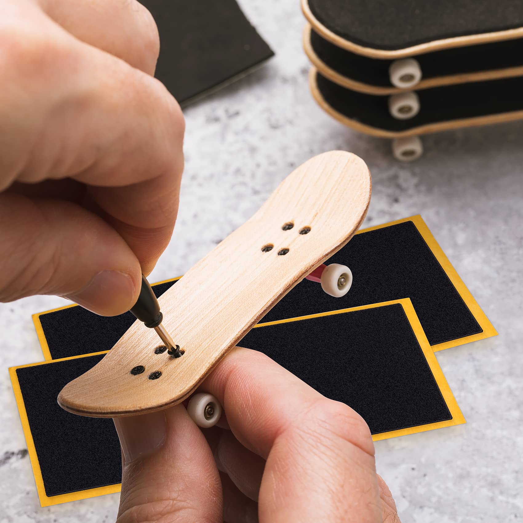 PAGOW 25pcs Fingerboard Foam Grip Tape, Non-Slip Skateboard Foam Tape Stickers, Adhesive Finger Skateboard Tape (0.047inch / 1.2mm Thick) Black