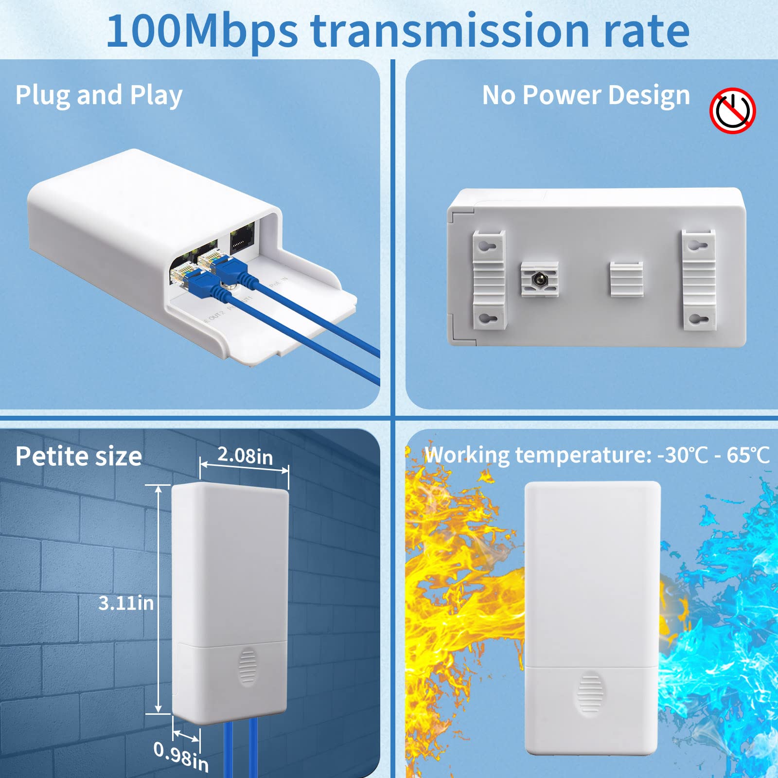 CENTROPOWER Passive 2 Port POE Extender Outdoor ,IP65 Waterproof PoE Passthrough Switch,10/100Mbps,(30W) IEEE 802.3af / 802.3at,1 Input Port and 2 Output Ports,PoE Amplifier