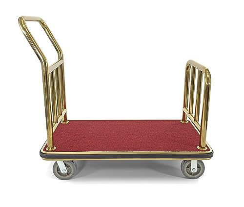 Hotel Luggage cart | Bellman's Cart | Rectangular Red Carpet Base | Steel Deluxe Platform Truck | Gold.