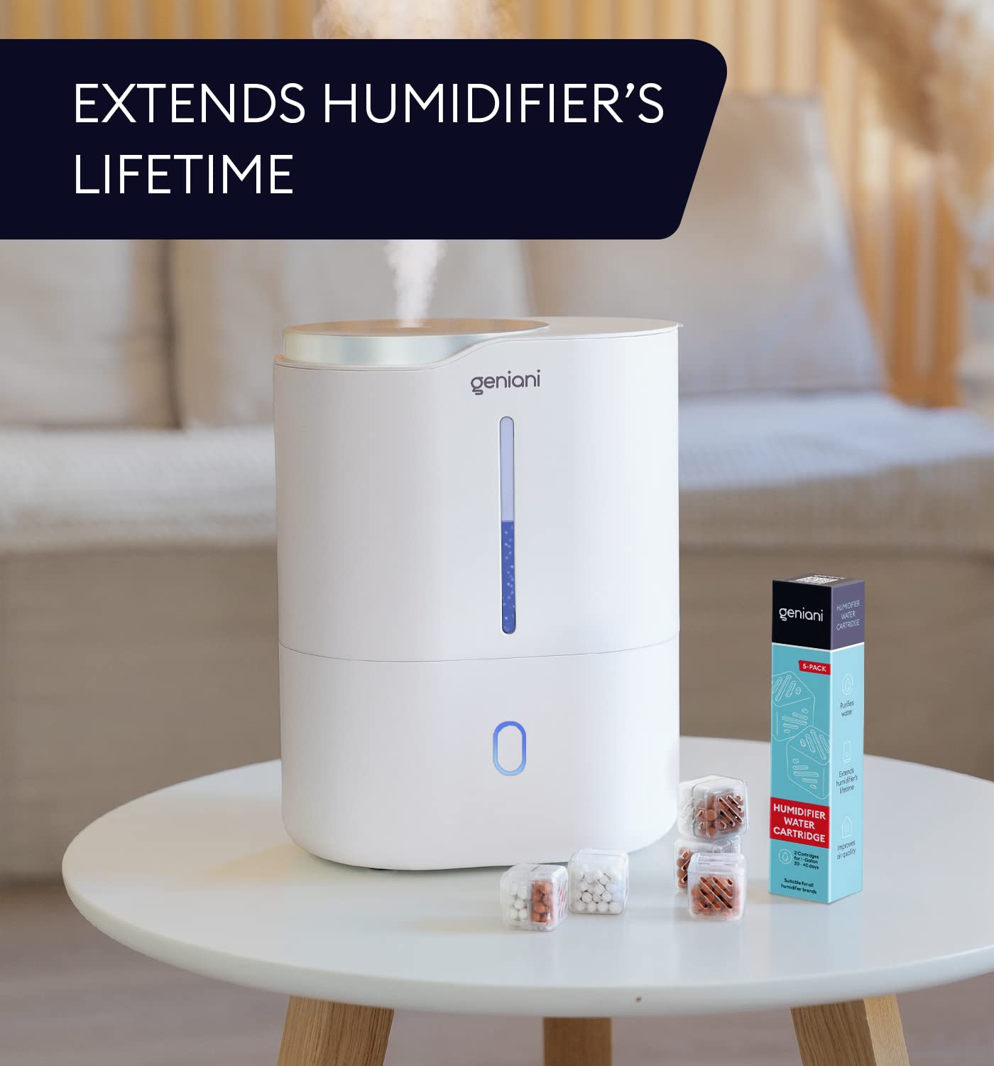 Humidifier Water Cartridge (5-Pack) Compatible with LEVOIT, GENIANI, EVERLASTING, Universal Humidifier Cleaner, Demineralization Cleaning Cartridges - Water Replacement Tablets