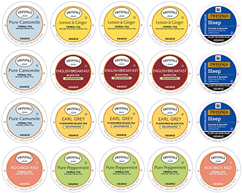 By The Cup Twinings Herbal & Decaffeinated Sampler Assorted Keurig 2.0 K-Cups with By The Cup Honey Sticks, 20 Count