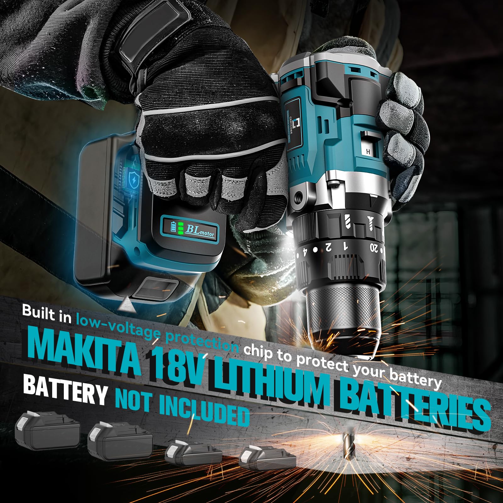 Cordless Drill Set for Makita Battery, 792inch-lbs Compact Cordless Drill/Driver Bits/Brush drill, 1/2'' Keyless Chuck Power Drill Set, Brushless-Motor, Variable Speed (Battery Not Included)