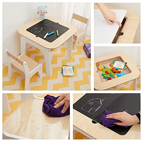 Toffy & Friends Toddler Table and Chairs Set with Storage, 3 in 1 Table Furniture Convertible Set with Storage Space for Toddlers, Drawing Reading Art Playroom Activity Table Desk Sets