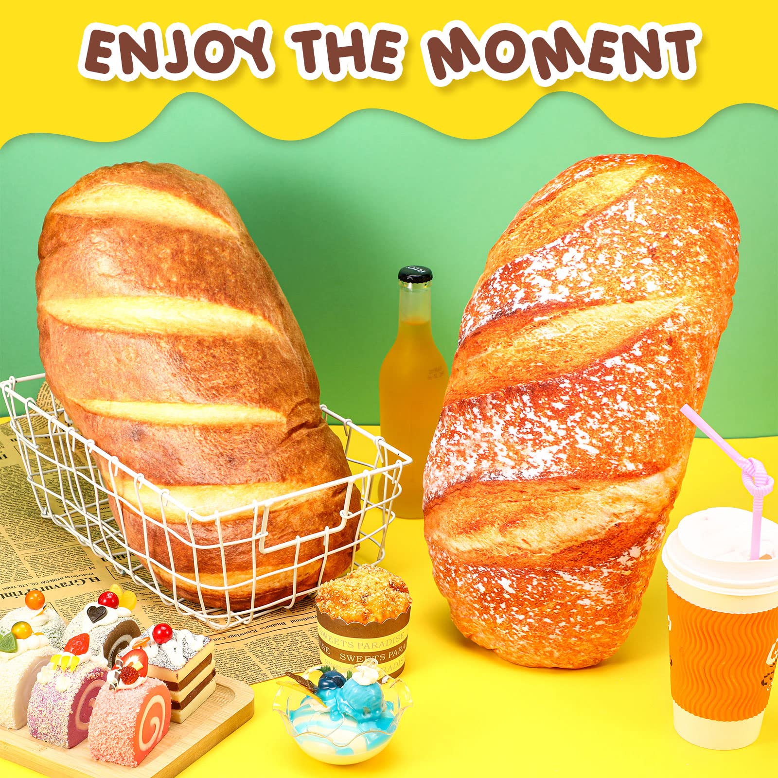 Yookeer 2 Pieces Jumbo 3D Simulation Bread Shape Pillow 16 Inch Butter Soft Lumbar Back Cushion Giant Bread Pillow Loaf Cute Food Plush Pillow Stuffed Food Pillows for Home Decor Office Decoration