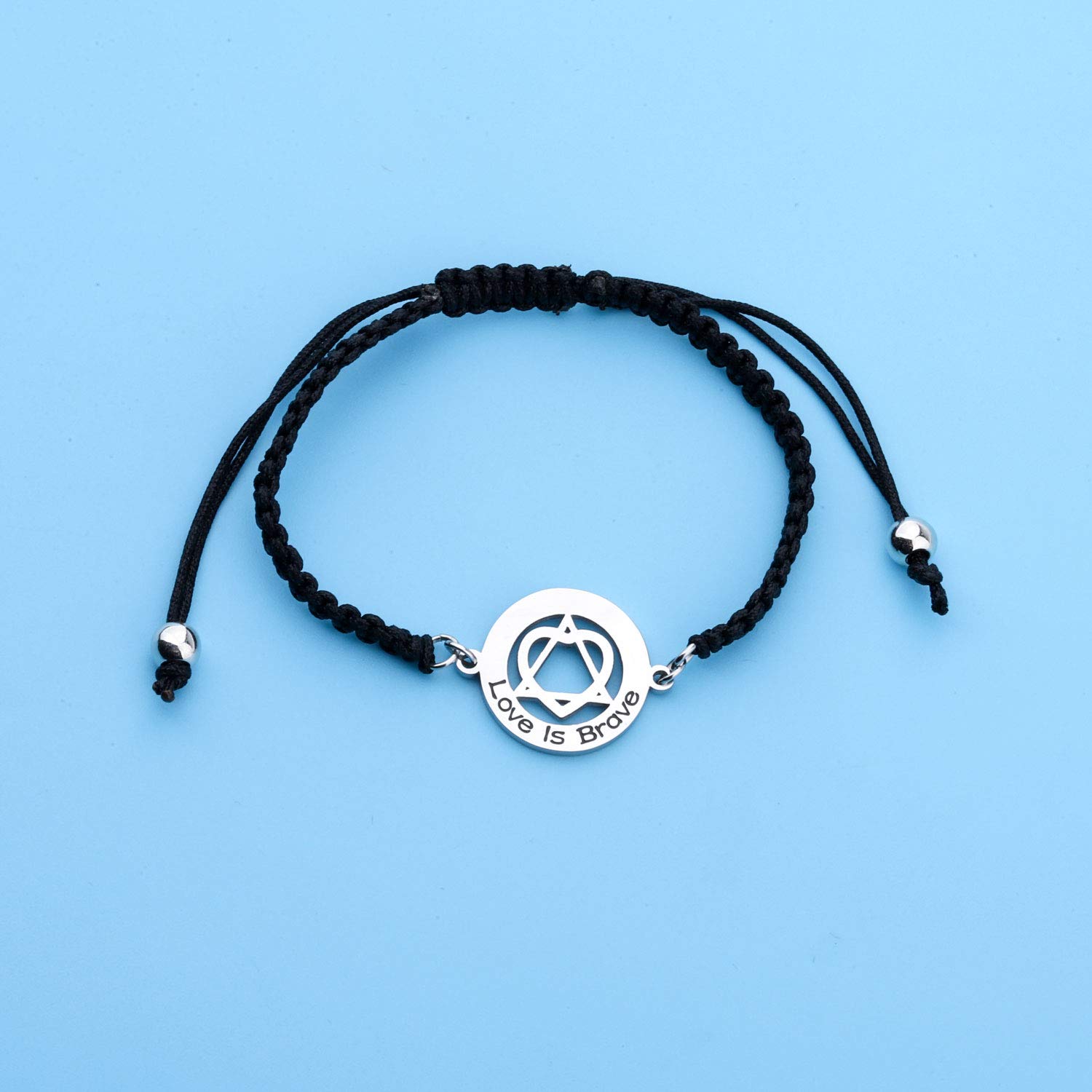 BEKECH Adoption Bracelet Love is Brave Intertwined Heart and Triangle Adoption Symbol Charm Braided Bracelet for Stepmom