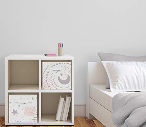 Sweet Jojo Designs Blush Pink, Gold and Grey Star and Moon Organizer Storage Bins for Celestial Collection - Set of 2