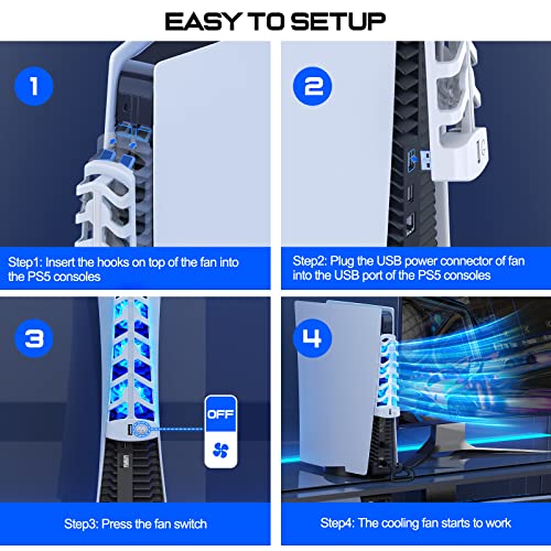 EUROA Cooling Fan, Efficient Cooling System with 5200RPM Cooling Fans&LED Light Compatible with Playstation 5, Upgrade Accessories Cooler Fan Cooling Fan for PS5 Console Disc&Digital Edition, USB Hub