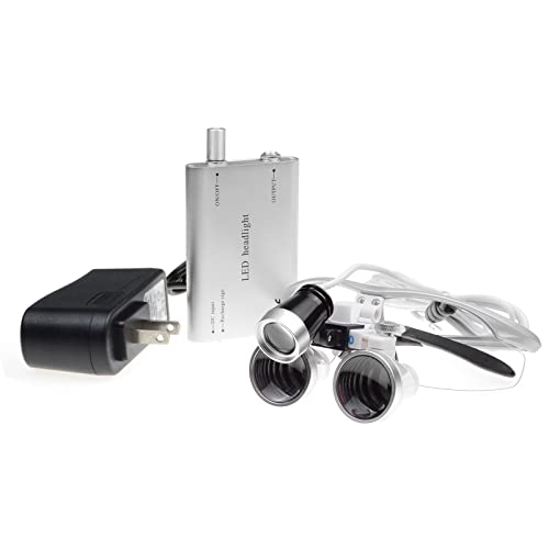 SuperElight 3.5X 420mm Working Distance Surgical Binocular Loupes Optical Glass with LED Head Light Lamp+Aluminum Box Silver