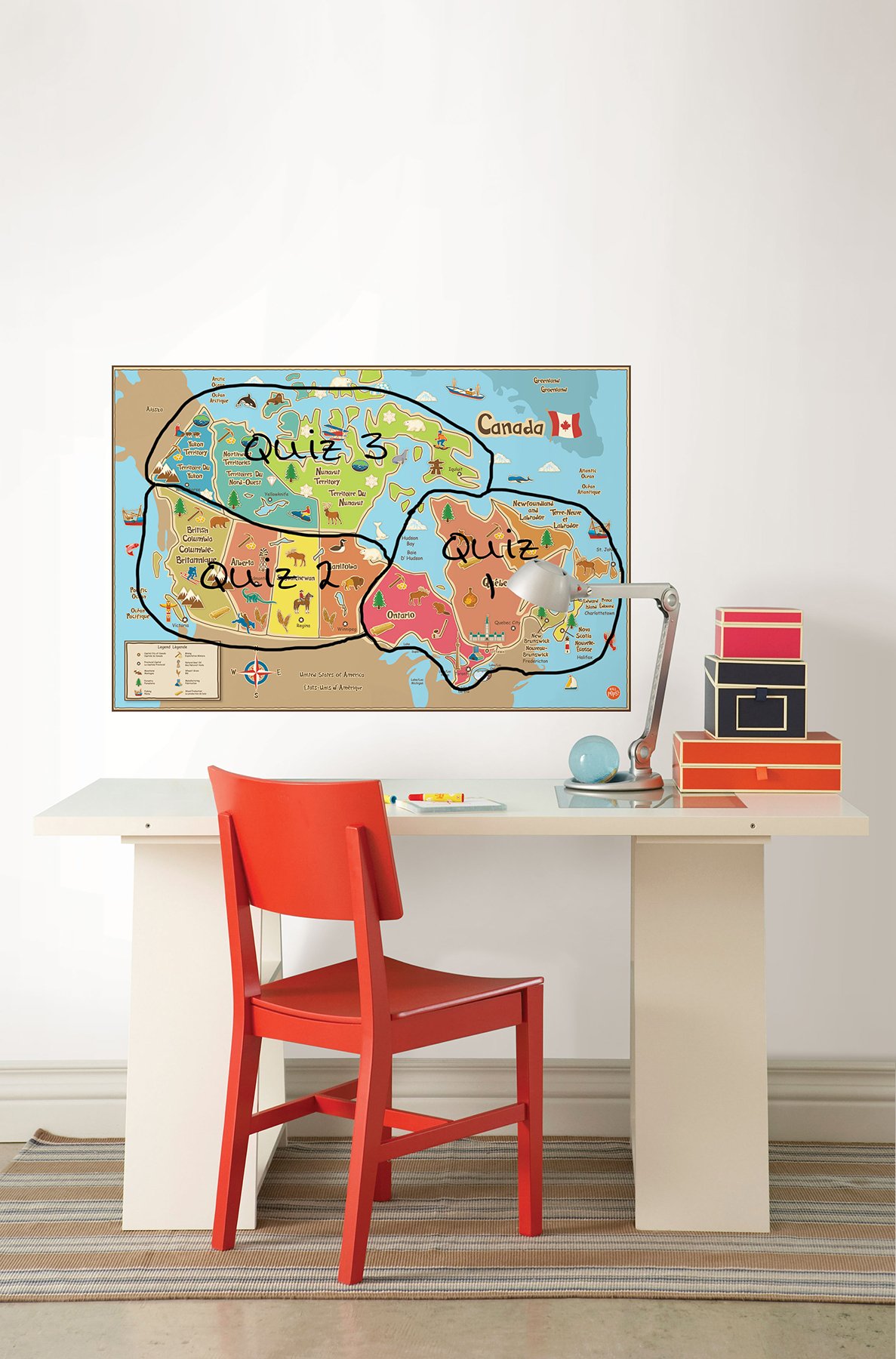 WallPops WPE1391 Kids Canada Dry Erase Map Decal, Multicolor, 24 x 36 Inch