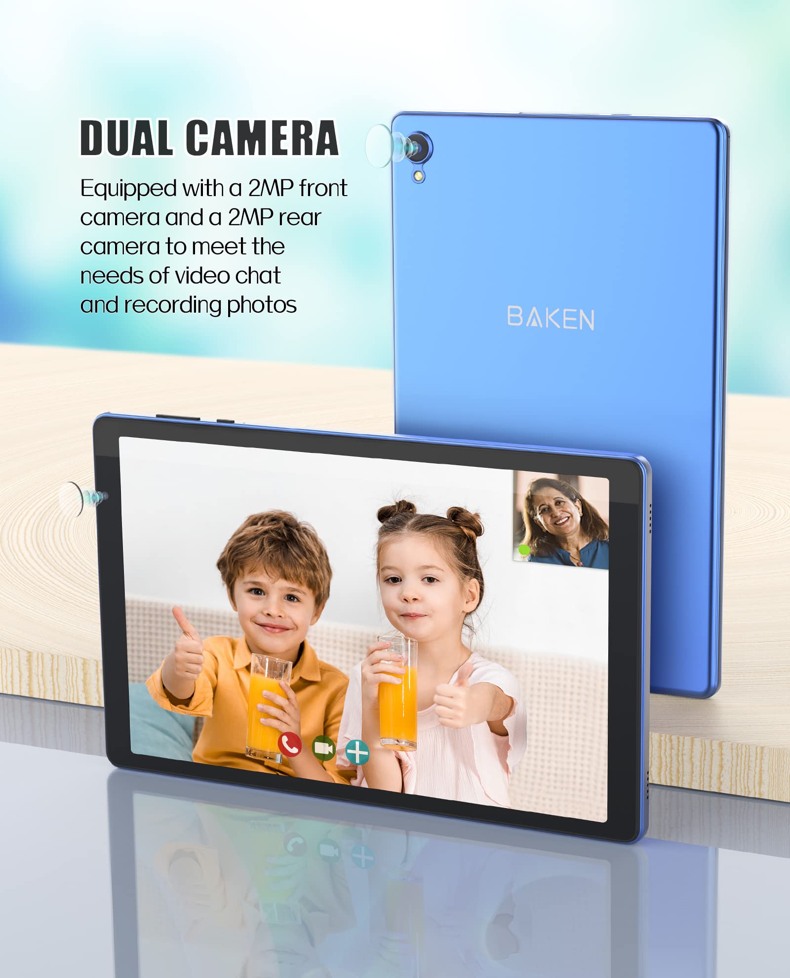 BAKEN Android 12 Tablet 10 inch Tablets, 2GB RAM 32GB ROM, Quad-Core Tablets, IPS HD Touch Screen and Dual Speaker, 2.4G Wi-Fi Tablets, 256GB SD Card Expand, 6000mAh Long Battery Life（Blue）