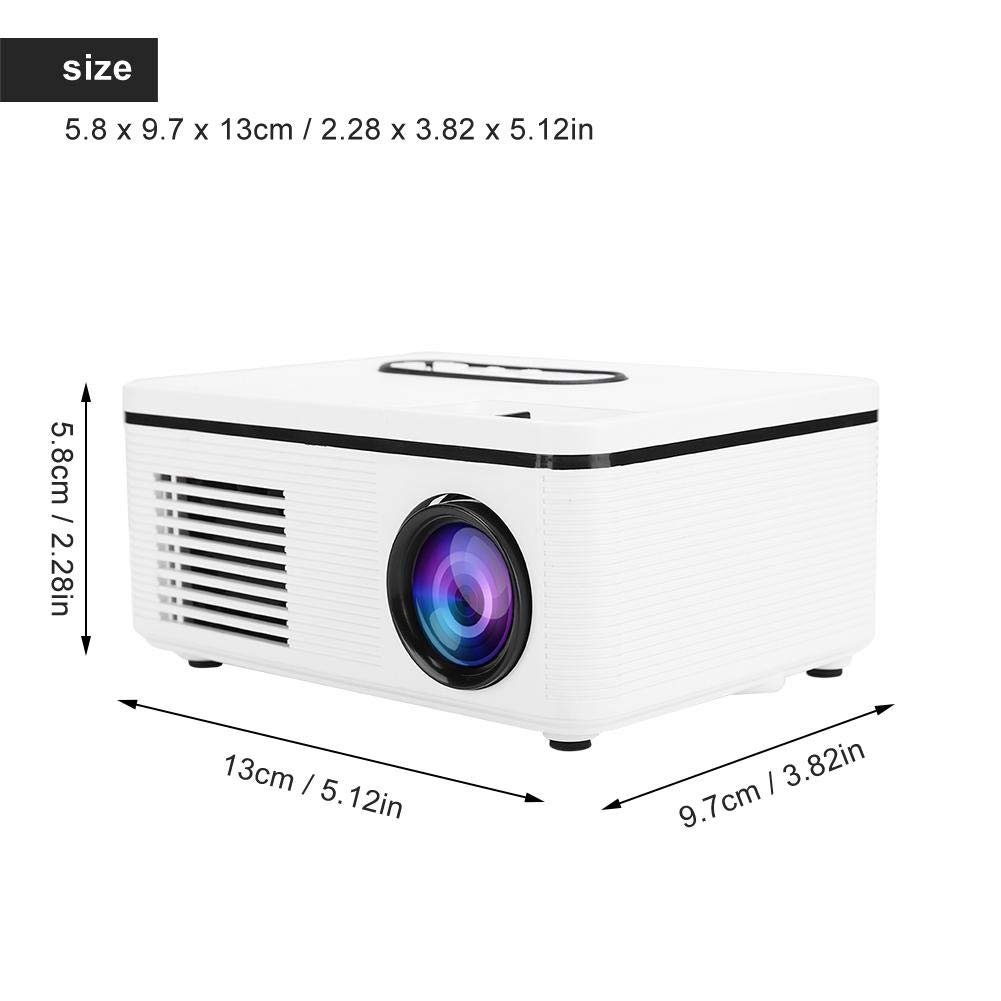 Bewinner1 Mini Video Projector,1080P Multimedia Home Cinema Theater HD LED Movie Projector with 1000: 1 Contrast for Desktop/DVD/Mobile Phone/Game Console/Speaker(White)