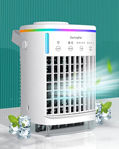 Portable Air Fan, Evaporative Air Cooler with 7 Color Light, Fans that Blow Cold Air, Personal Air Conditioner Fan for Room Office Table