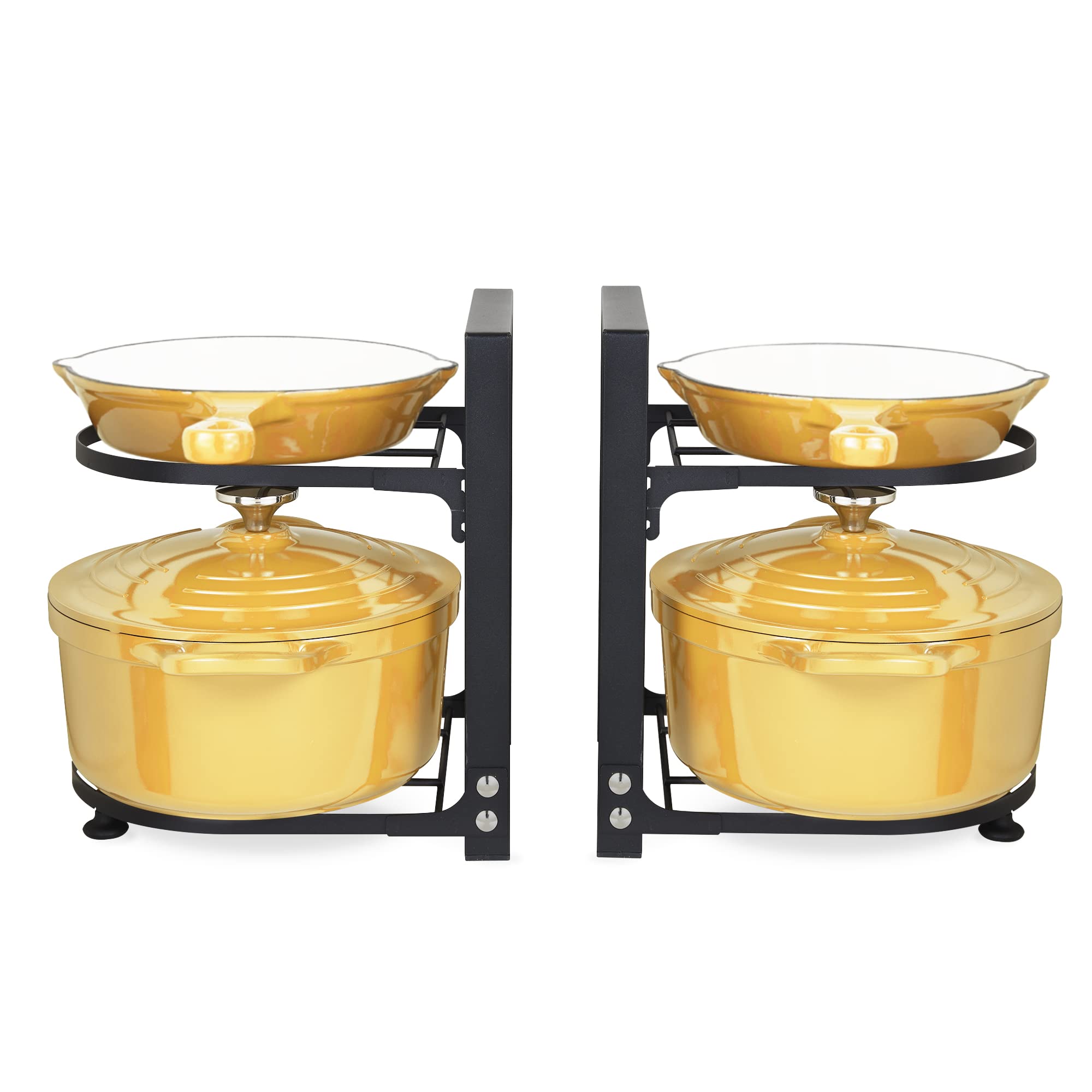 BRONYPRO Adjustable Pot and Pan Organizer for Small Cabinet, Rustproof Storage Organizer Rack for Cast-iron Pots Pans with 3 Slots, for Skillets, Frying Pan, Pot Lids, Kitchen Must Have (Black)
