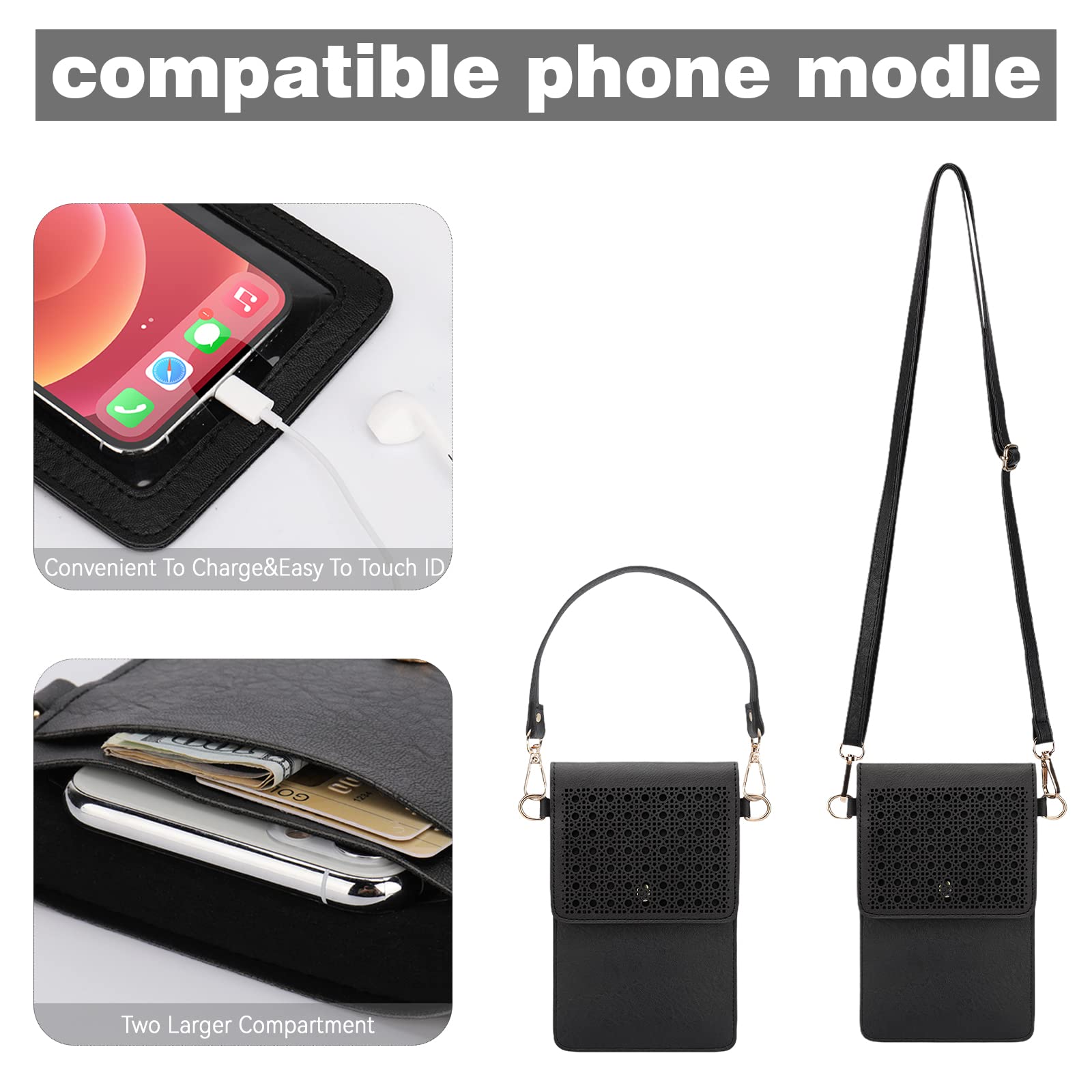 MILEGI Cell Phone Purse, Small Purses for Women Crossbody Touch Screen Purse Valentine's Day Bag for Her(Black)