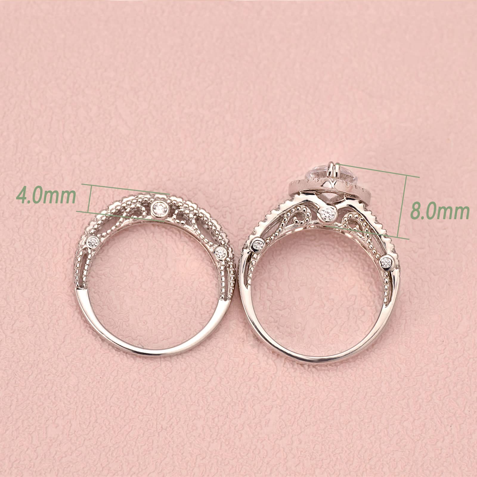 Wuziwen 4 Carats Wedding Engagement Ring Set for Women 925 Sterling Silver Cubic Zirconia Size 7