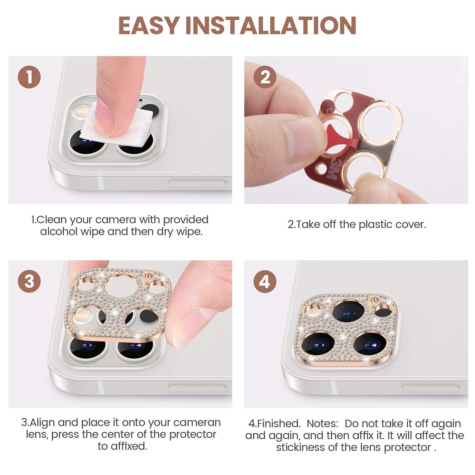 Goton [2 Pack] for iPhone 12 Pro Max Camera Lens Protector, Bling Glitter Diamond Metal Lens Protective Decoration Cover for iPhone 12 Pro Max 6.7inch (Silver+Rose Gold)