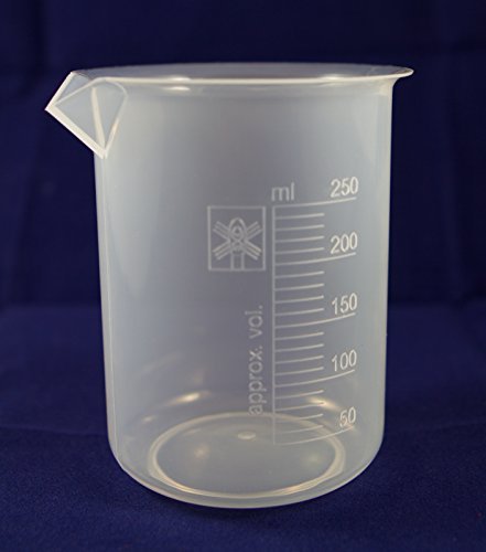 Supertek Plastic Beaker 250ml, High Clarity Polypropylene Beaker Set with Raised Graduations, Pack of 12 Beakers