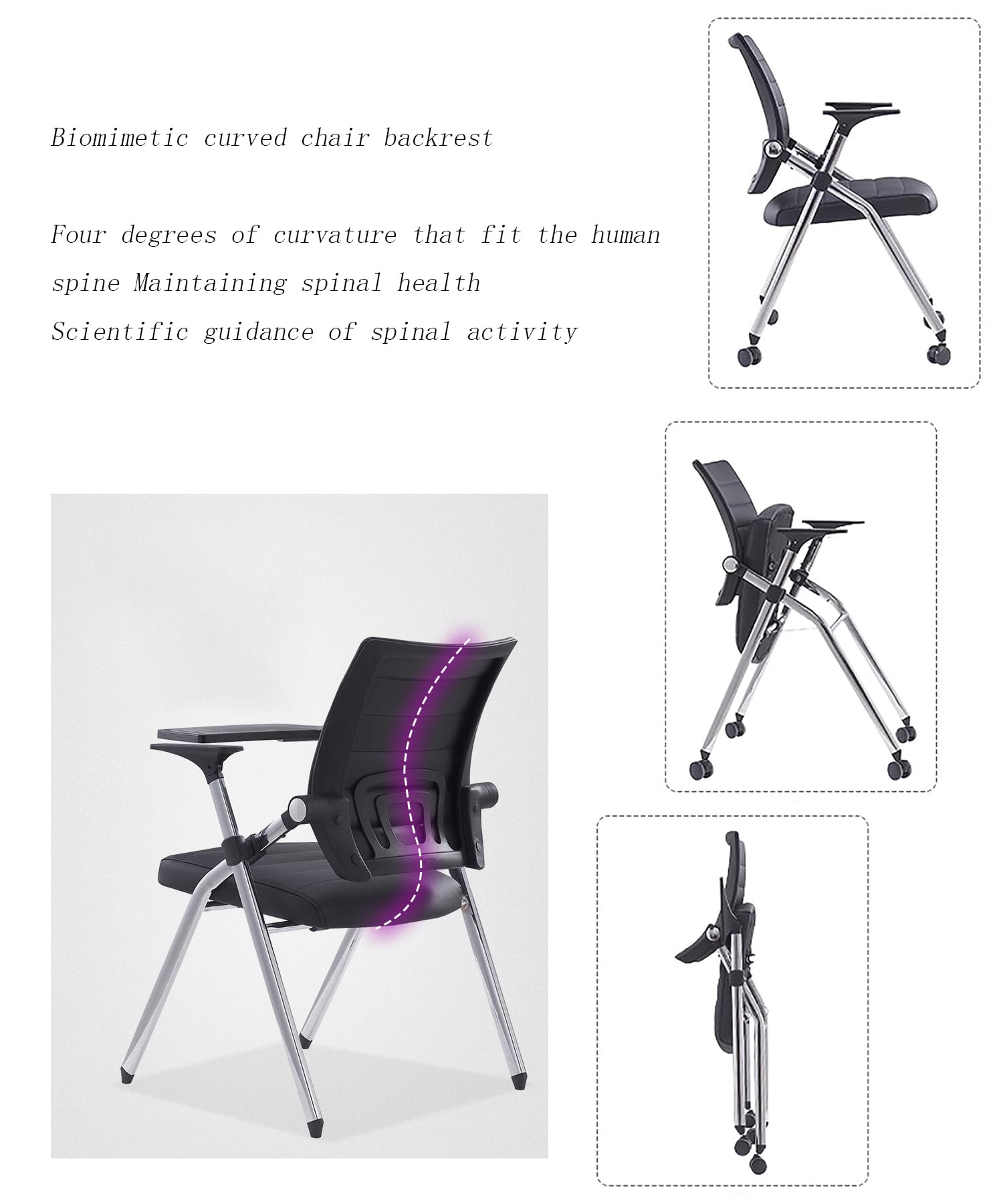 Buokaiw Foldable Office Chair,Folding Desk Chair with Wheels, 360 ° Rotation Leather Conference Training Chairs,Portable Padded Office Chairs. Backrest Bouncy,Black(1 Pcs)