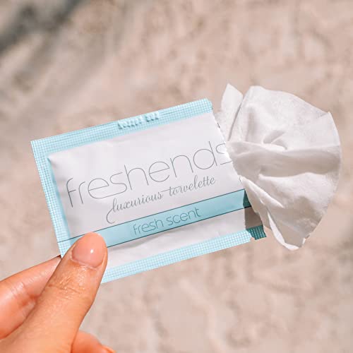 Freshends Luxurious Towelette Bundle β Makeup Remover, Hotel Bathroom Amenities, Air BNB Needs, Individually Packed Guest Bathroom Essentials for Clubs, Restaurants, Bars, Weddings 100 Bulk Pack, Blue