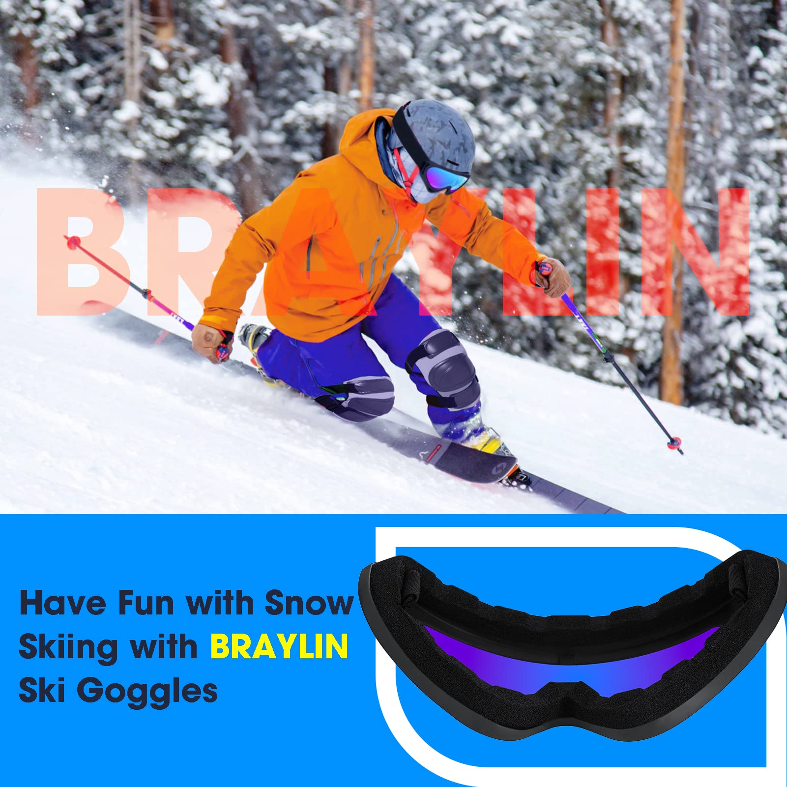 Braylin 2-Pack Kids Ski Goggles, Snowboard Goggles for Men, Women, Youth, Boys or Girls, Snowmobile Goggles