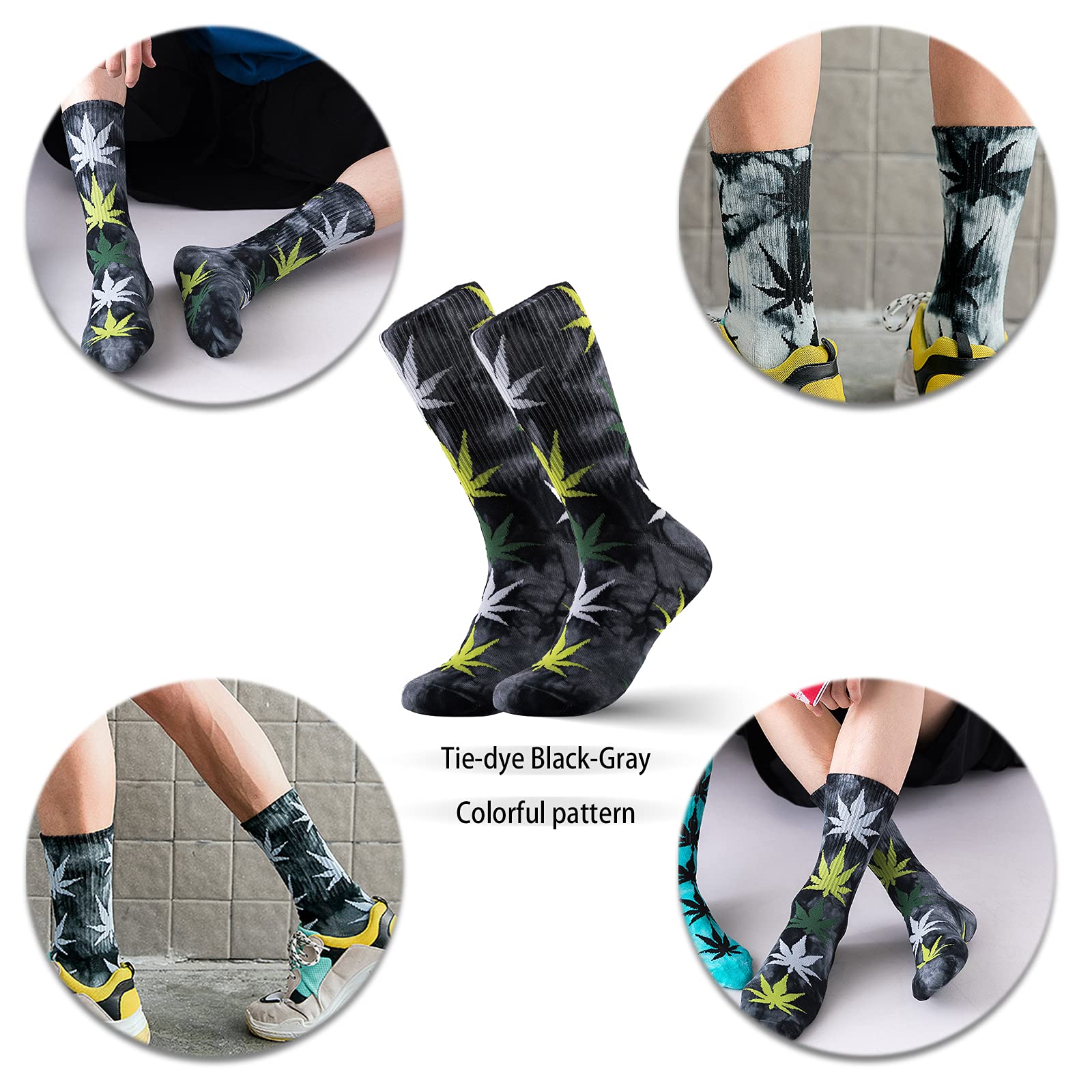 CAPER 5 Pairs Tie Dye Long Socks, Crazy Pattern Design High Crew Hip-hop Socks Gifts, Unisex…