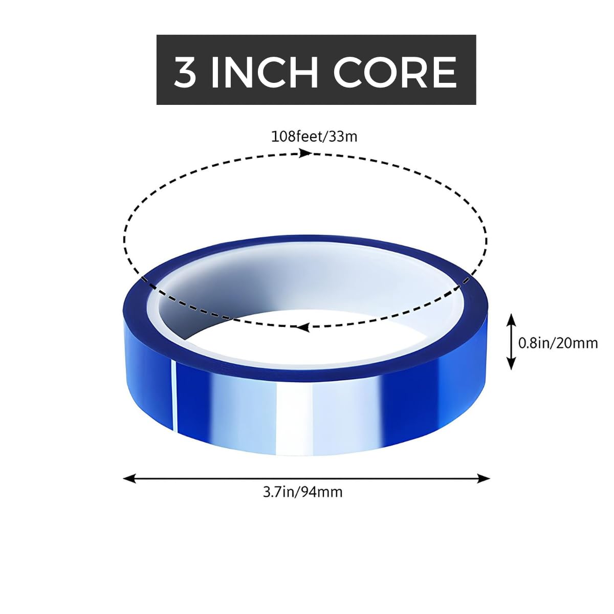echomerx 20mm x 33m (108 ft) Blue Heat Resistant Tape - 3" Core | No Residue Heat Transfer Tape for Sublimation & Crafts | Ideal for Heat Press - 3-Pack
