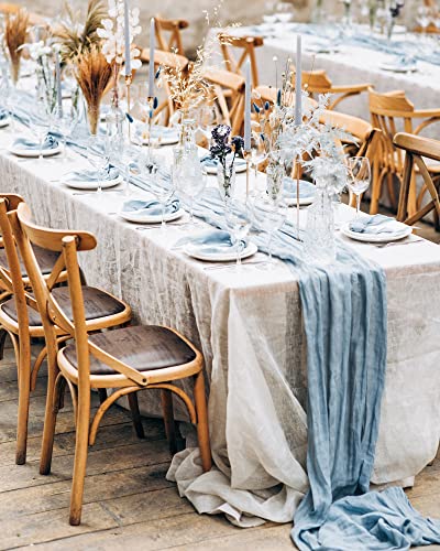 Maliton Dusty Blue Cheesecloth Table Runner 13.3ft Baby Blue Table Runner 160 Inches Cheesecloth Table Runner Bulk for Bohemian Wedding Decorations Baby Shower Birthday Party Table Decorations