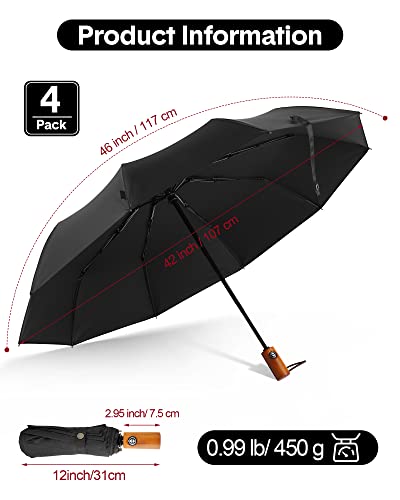 Kacctyen 4 Pieces Travel Umbrellas Compact Windproof Rain Umbrella Automatic Folding Umbrella Small Portable Umbrella for Men Women, Black
