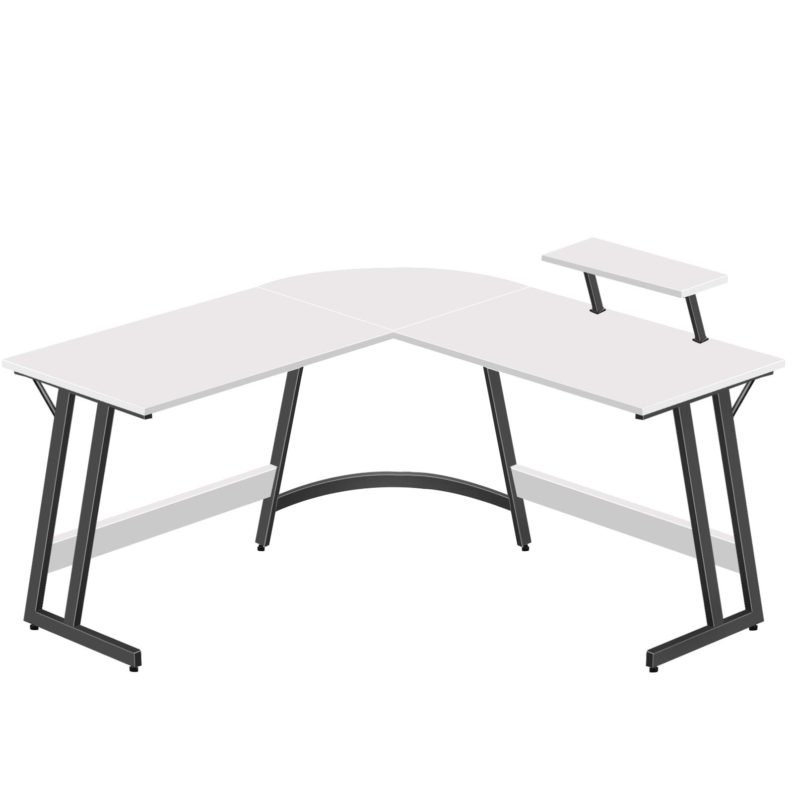 Lufeiya L Shaped Desk White Corner Computer Desks for Small Space Home Office Student Study Bedroom PC Work,51 Inch Modern L-Shaped Writing Table with Monitor Stand
